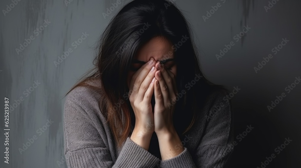 Sad Desperate Grieving Crying Woman with Folded Hands and Tearful Eyes ...