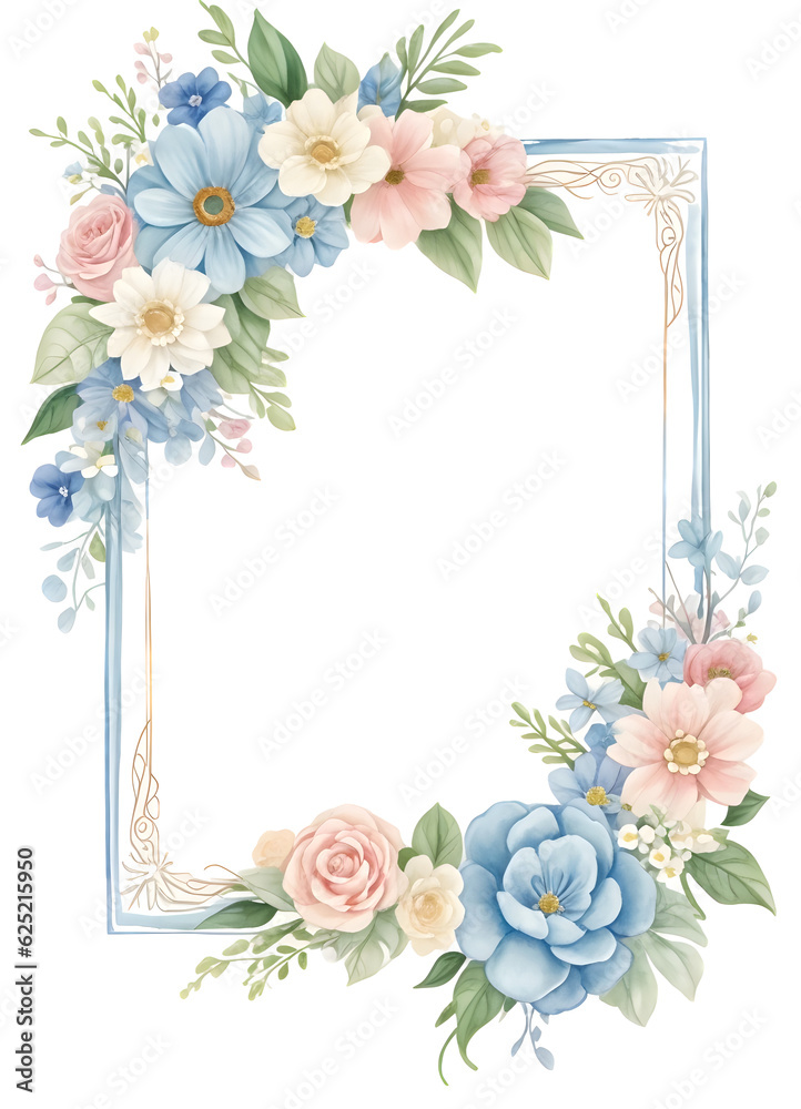 Watercolor Flower and bloom frame border on transparent background ...