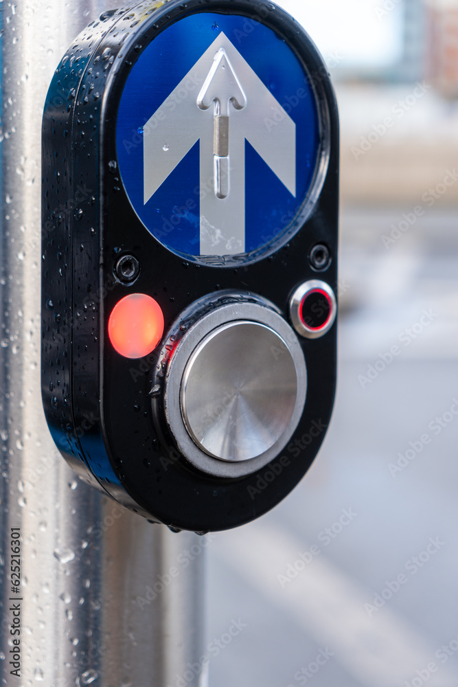 Traffic light button for pedestrians to cross the street in Dublin ...