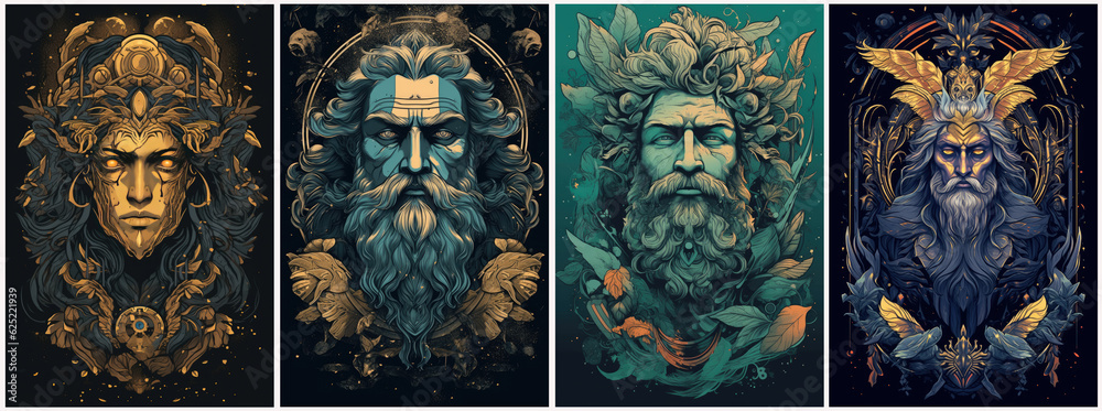 Ancient Greek mythological god prometheus set. Impressive, colorful and ...