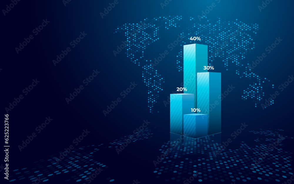 Digital 3D Bar chart with numerical values in percentage. Highlighted ...