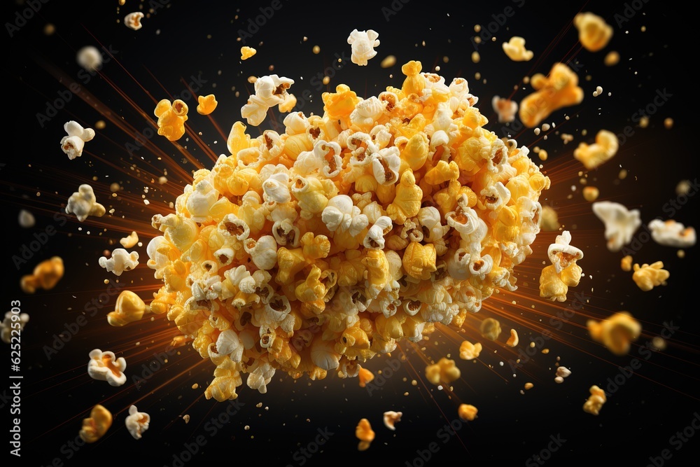 Illustrazione Stock A dynamic image of popcorn being tossed into the ...