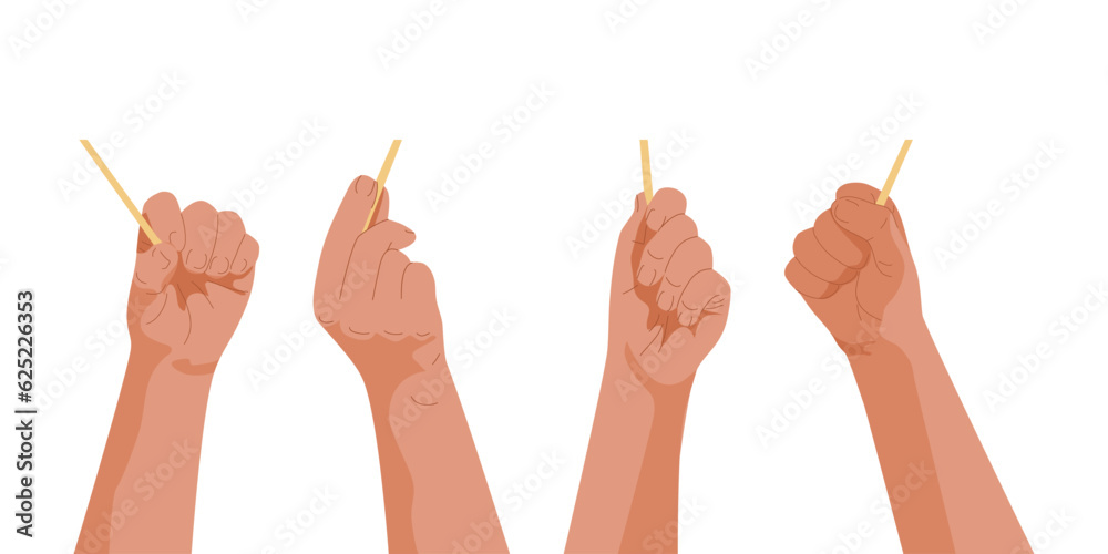 Human hands holding object on stick set. Man or woman palm can holding ...