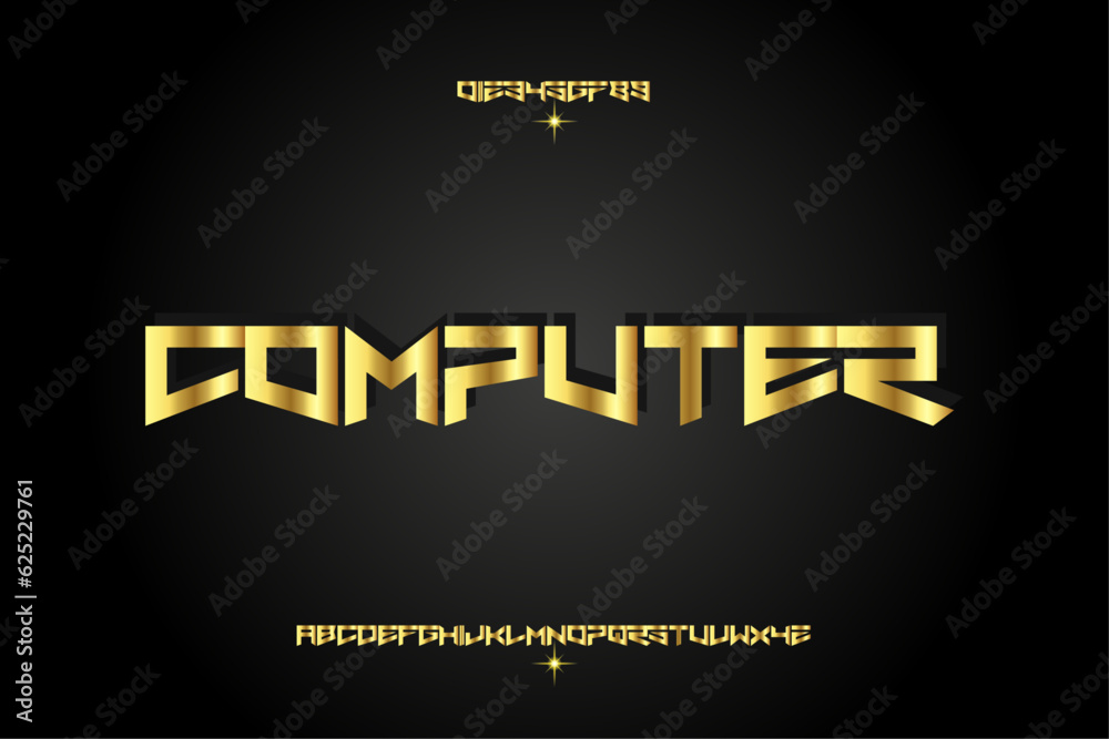 COMPUTER, Elegant golden alphabet letters font set. Classic Custom gold ...
