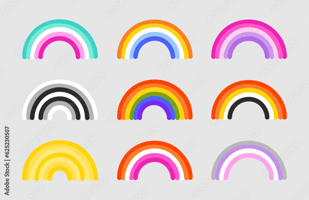 LGBT symbols in flat style. Pride rainbows list. Set of lgbtq community ...