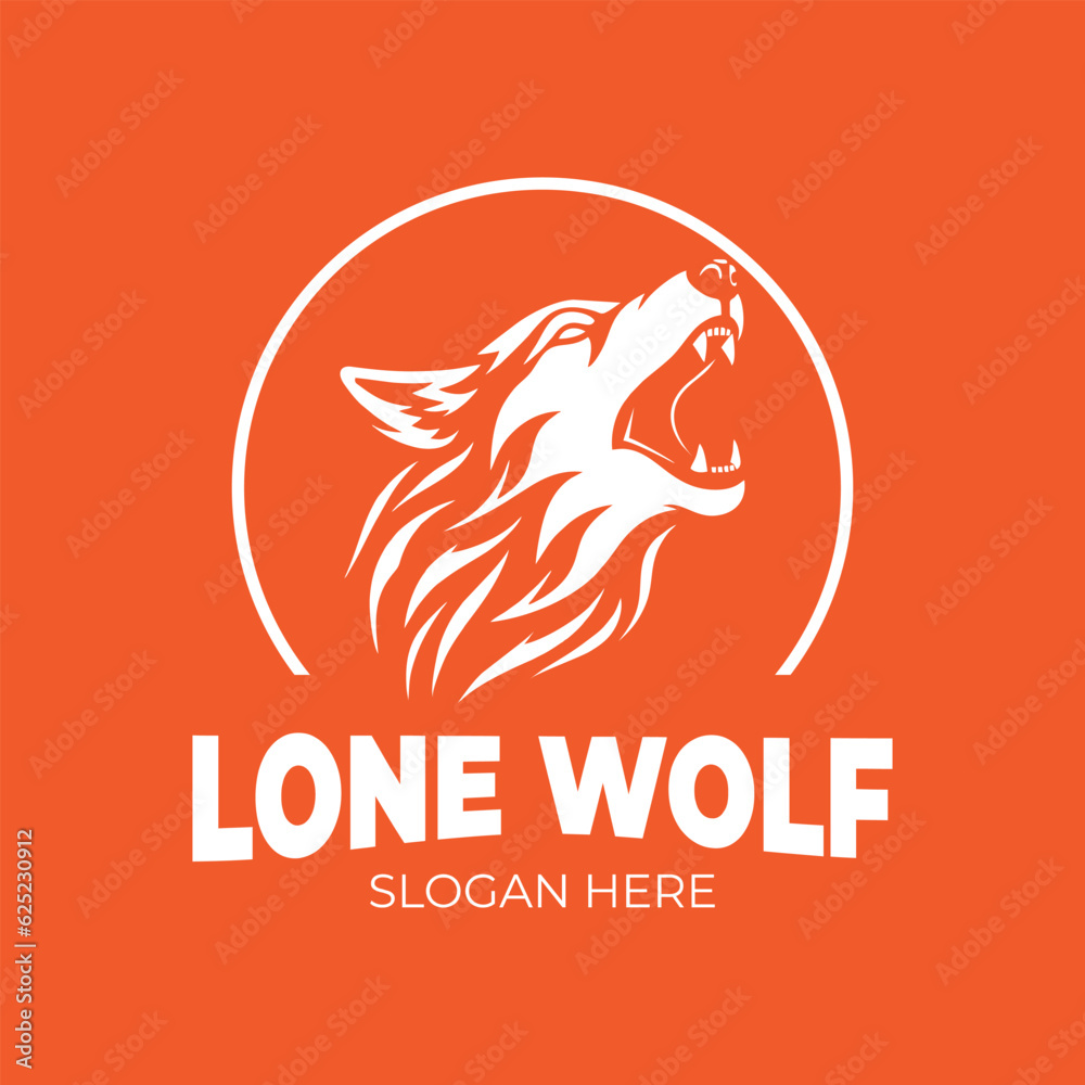 Howling lone wolf head with circle frame vector illustration. Wolf head ...