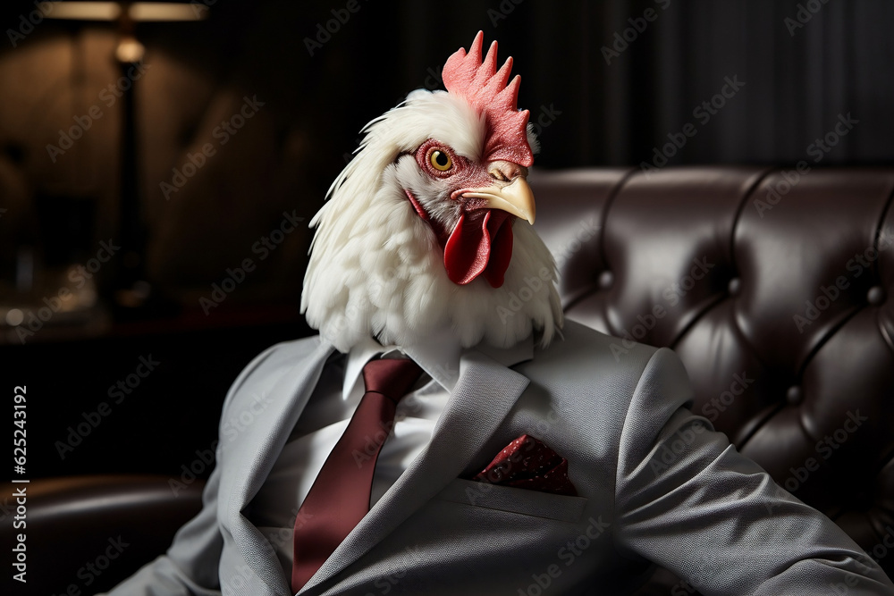 Dapper Poultry: A Chicken in a Formal Business Suit at the Office ...