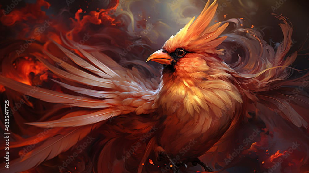 Generative AI image of northern cardinals amid swirling red smoke ...