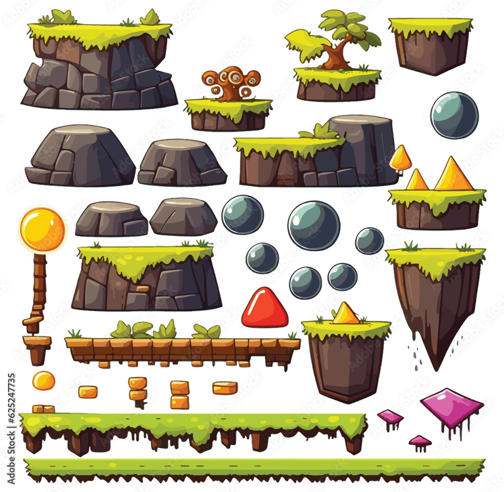 Platformer Game Assets,Set of game elements. Elements for mobile game ...