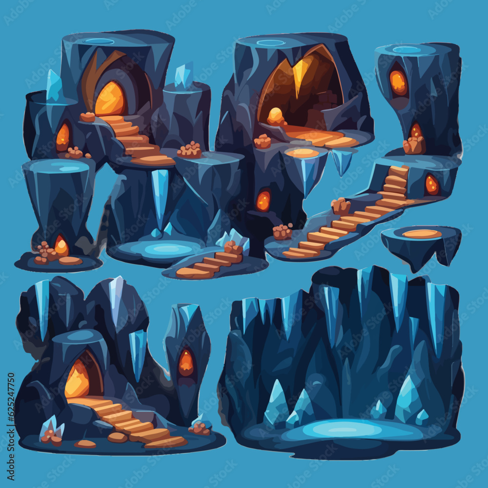 3d arcade game night or underground level map interface. Platform, key ...