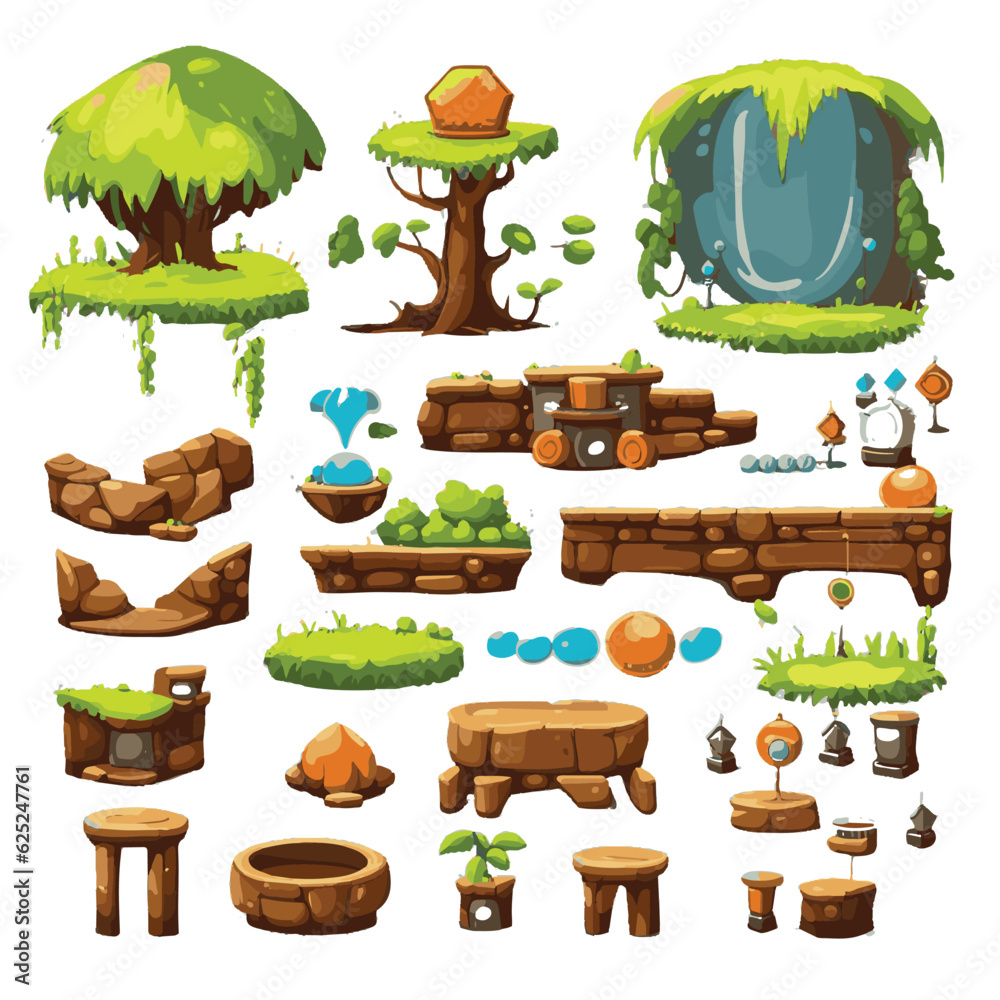 Platformer Game Assets,Set of game elements. Elements for mobile game ...