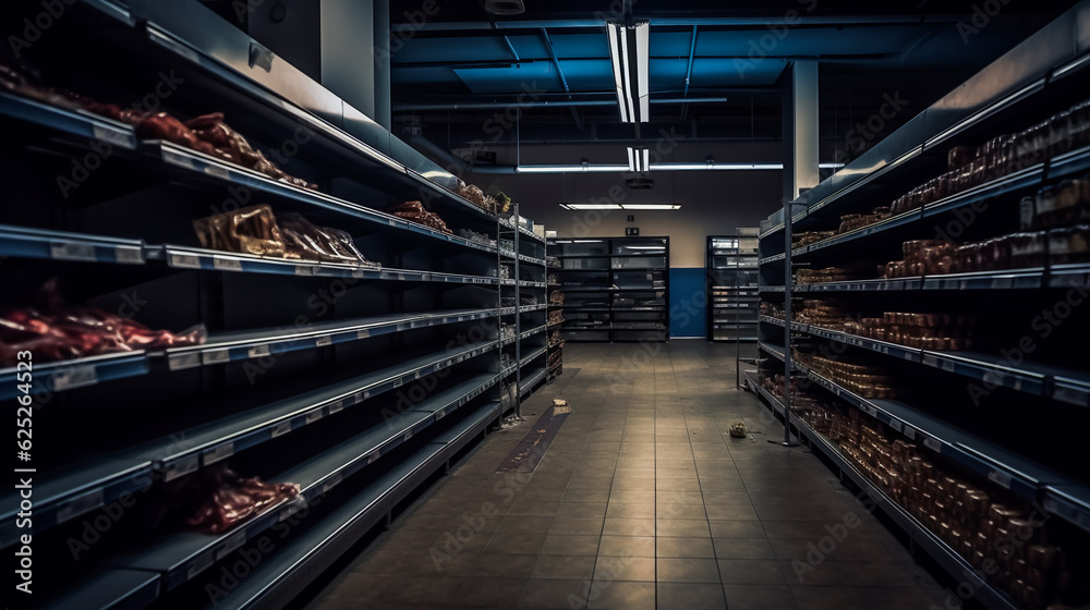 Lack of Goods. Barren Shelves. Empty Grocery Store. AI generated Stock ...