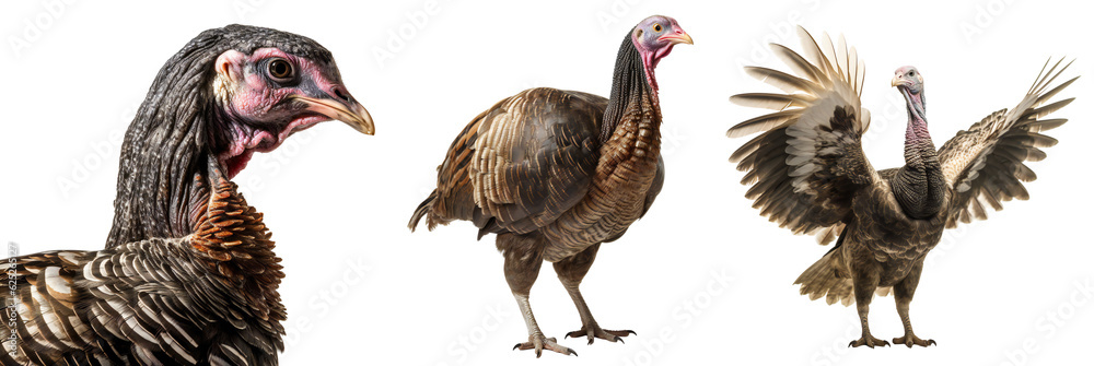 Turkey set in different angles. Close-up profile of a farm turkey, a ...