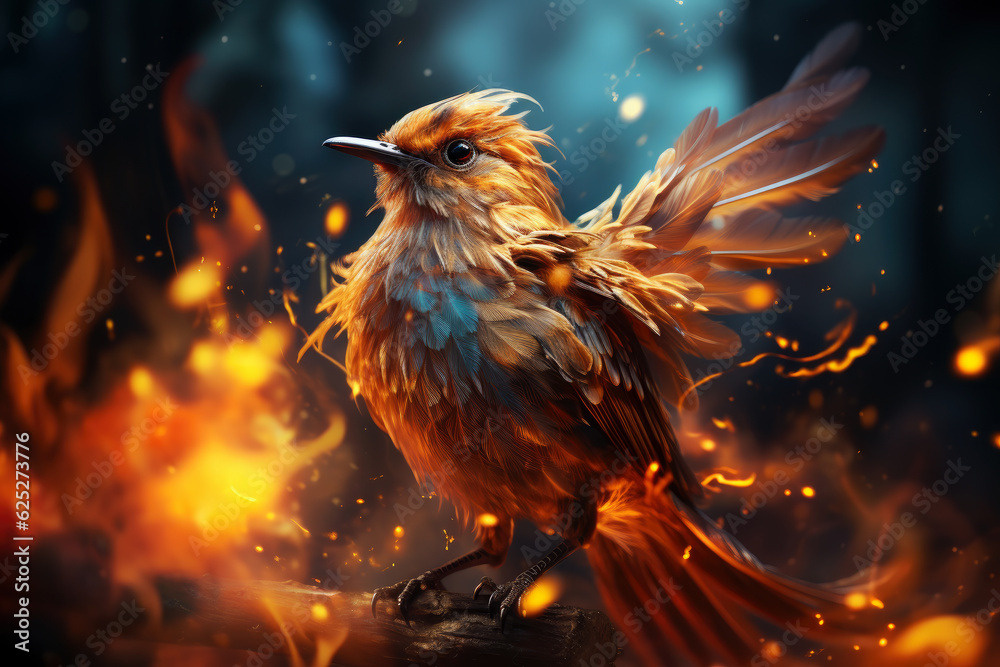 Flaming phoenix firebird with flames and sparks, mythical bird on a ...