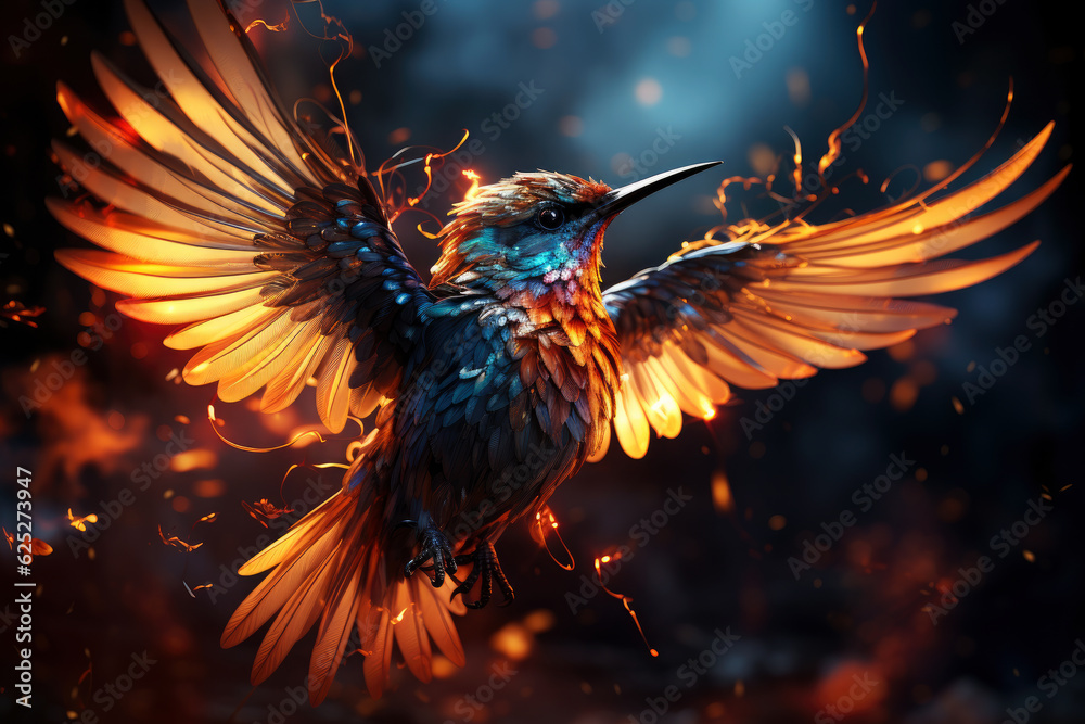 Flaming phoenix firebird with flames and sparks, mythical bird on a ...