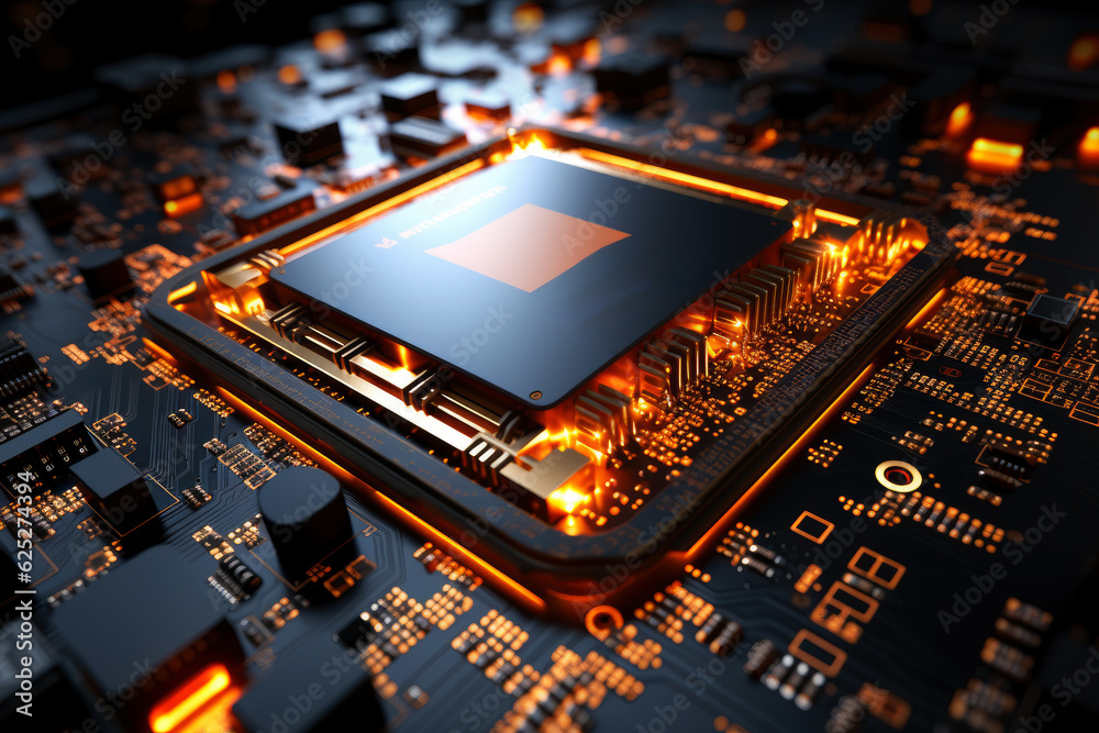 Futuristic future motherboard design with CPU socket, microchips ...