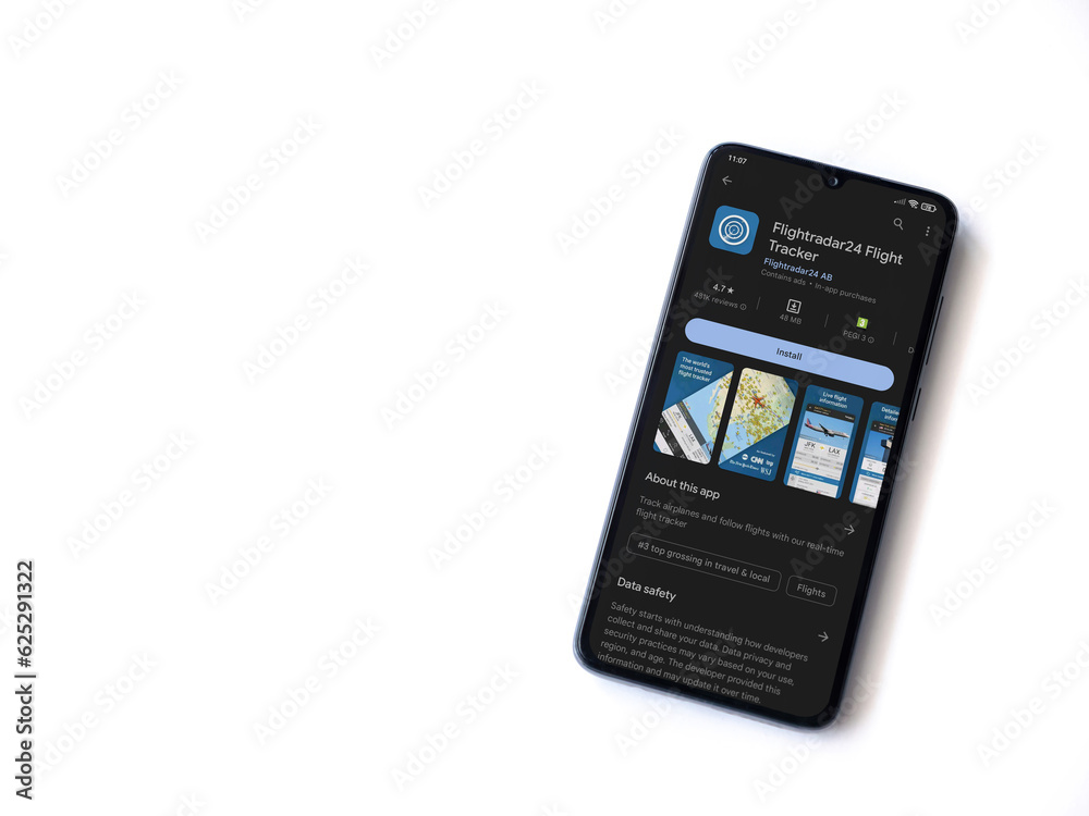 Flightradar24 Flight Tracker app play store page on smartphone on white ...