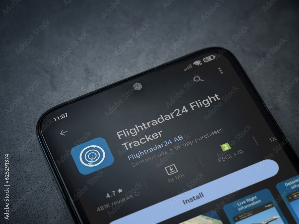 Flightradar24 Flight Tracker app play store page on smartphone on a ...