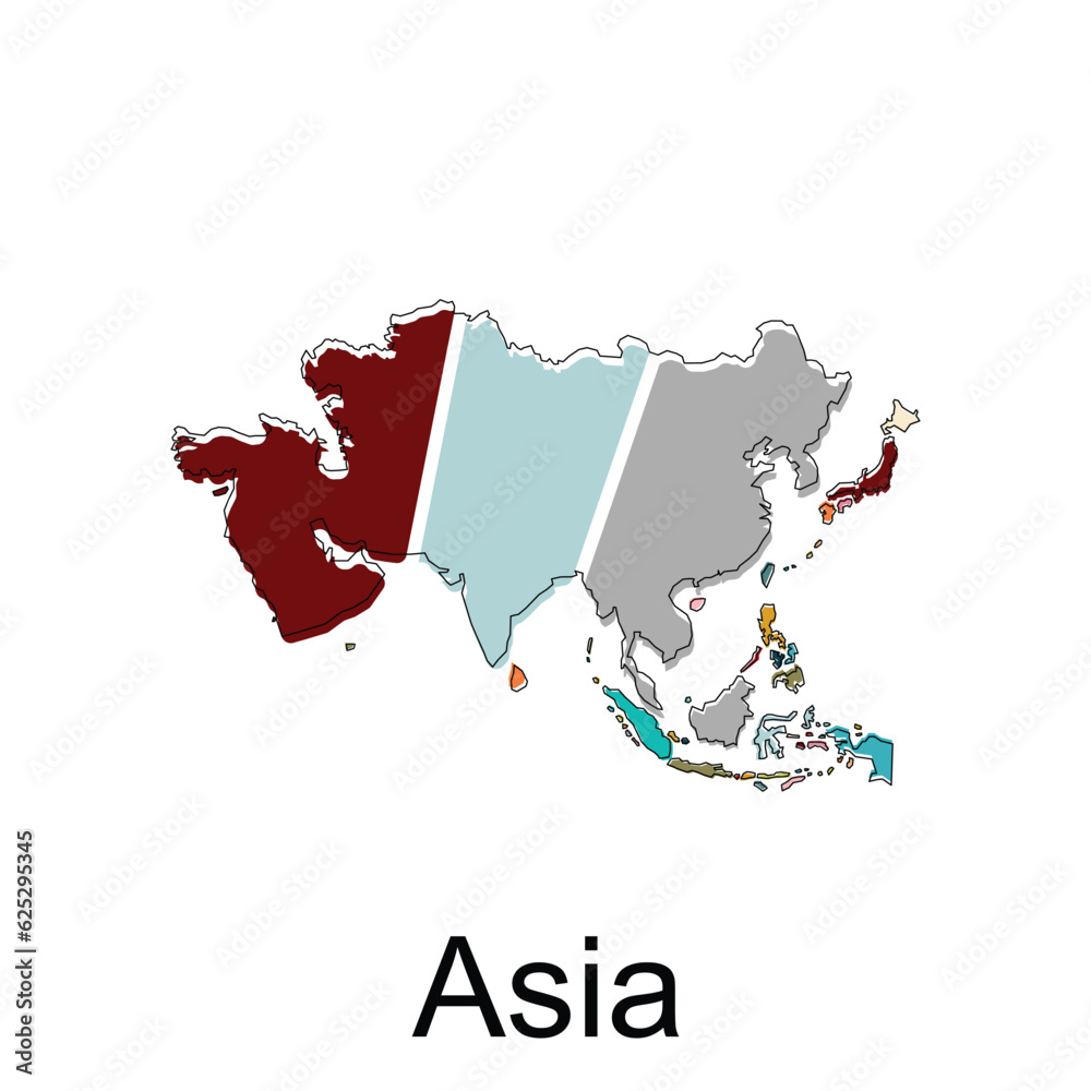 Map of Asia Colorful illustration template design political map states ...