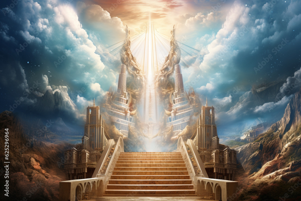 Culture and religion concept. Surreal illustration of path to heaven ...