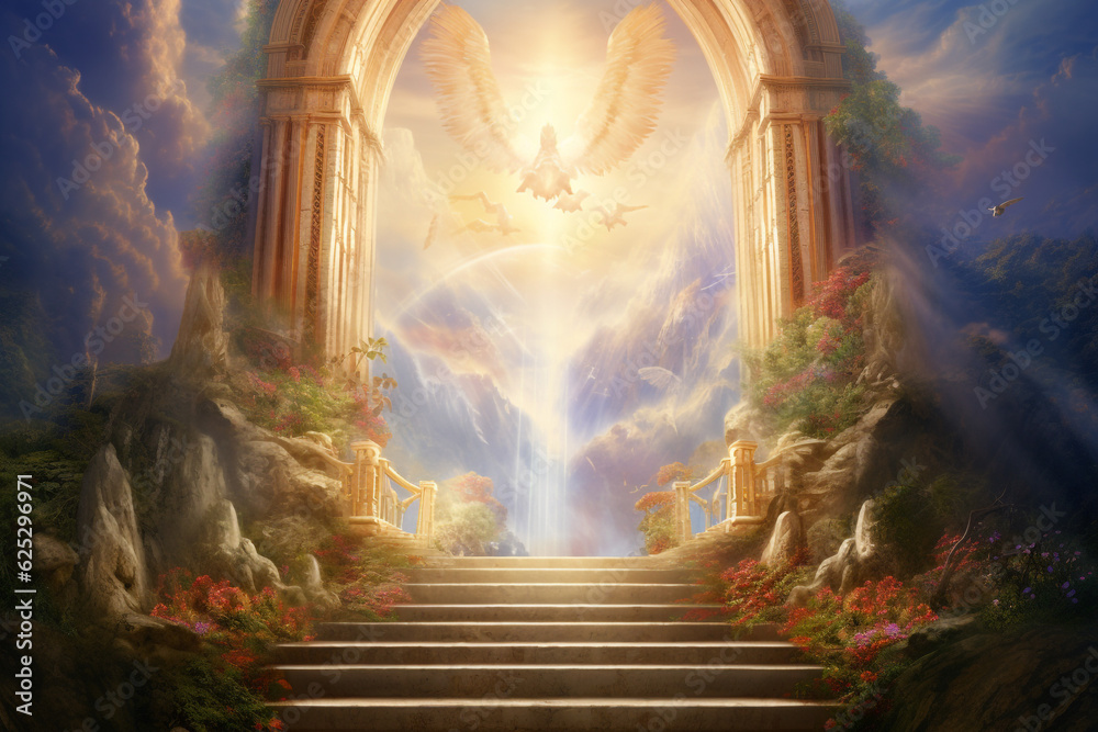 Culture and religion concept. Surreal illustration of path to heaven ...