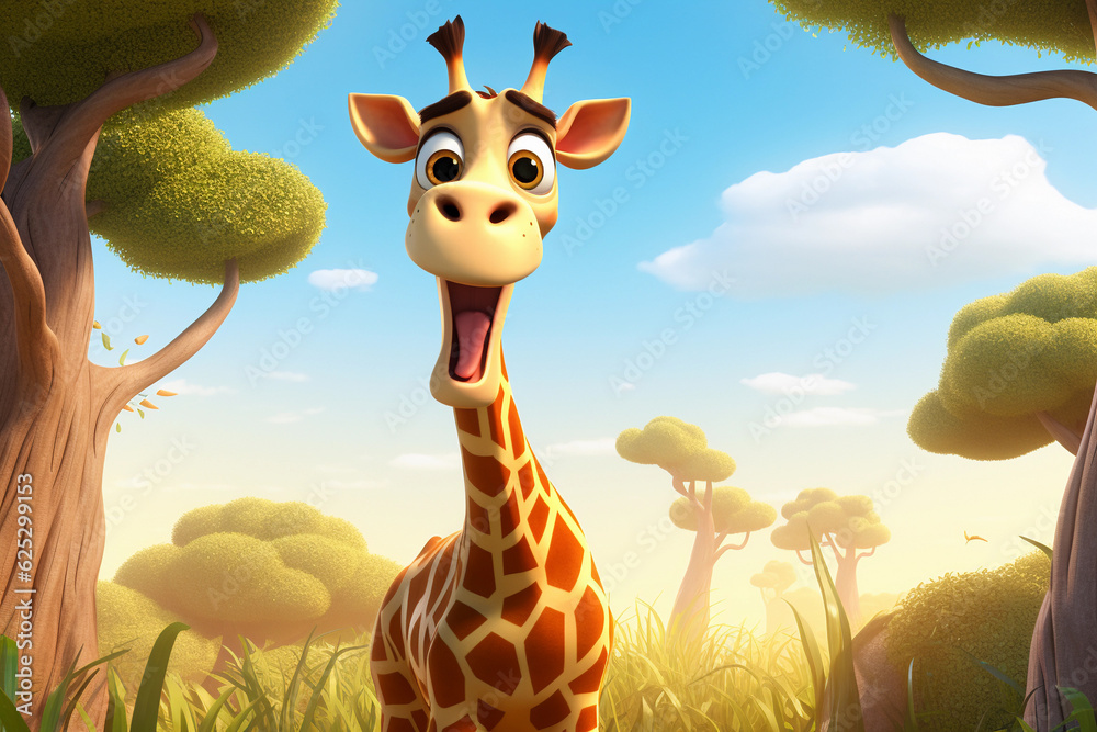 Poster Affiche giraffe cartoon illustration cute funny cub animal 40x26.7 cm