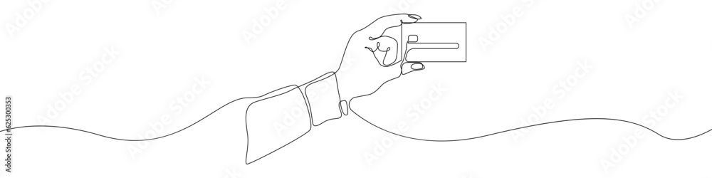 Bank card in hand icon line continuous drawing vector. One line ...