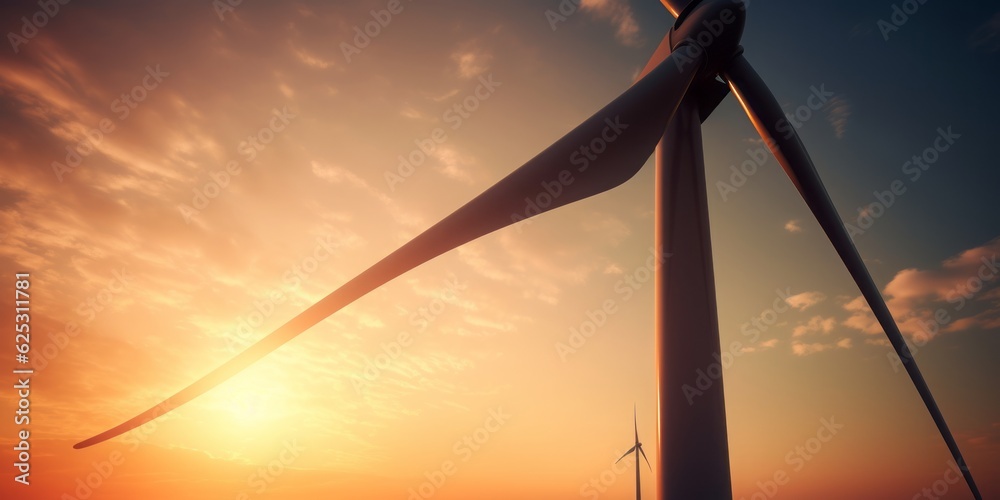 wind turbine at sunset, Offshore Windpark in the sunddown, sunset ...