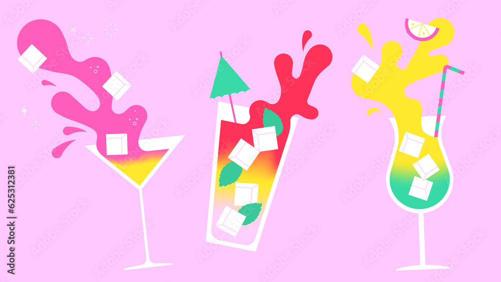 Summer cocktail mocktail illustration, vector, gradients, flashy ...