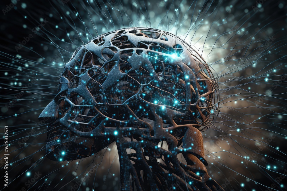 3D brain with active brain regions, brain disorders, cognitive decline ...