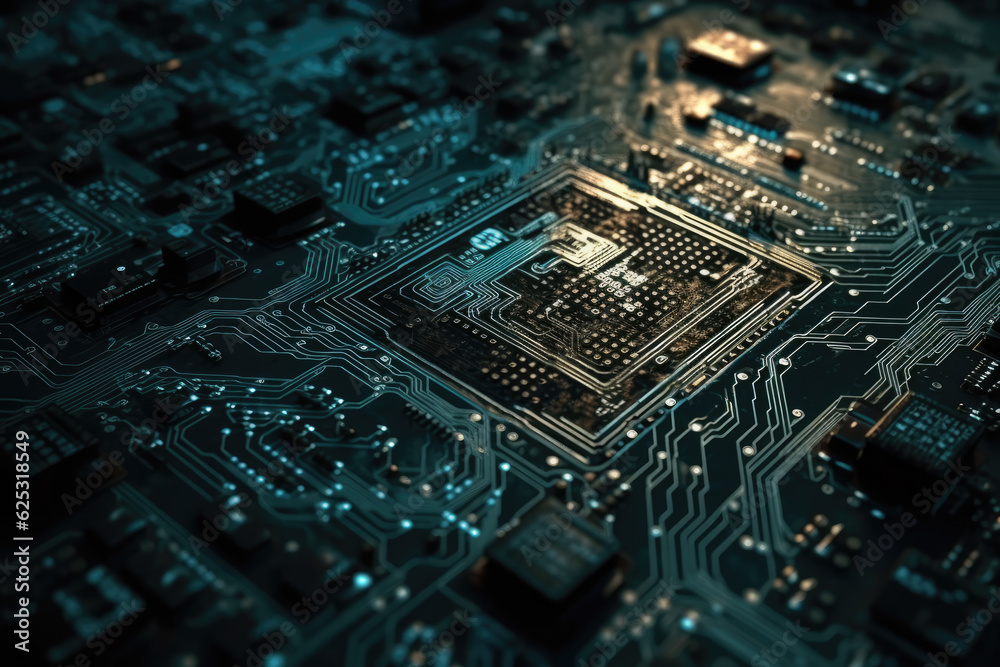 Printed circuit board/Abstract technological background made of different element printed ...
