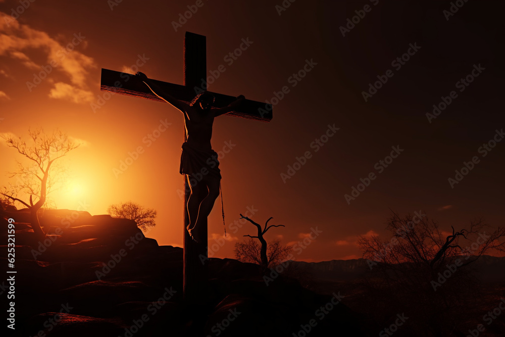 Jesus Christ crucified on cross, on Mount Golgotha. Died for the sins of mankind, son of God ...