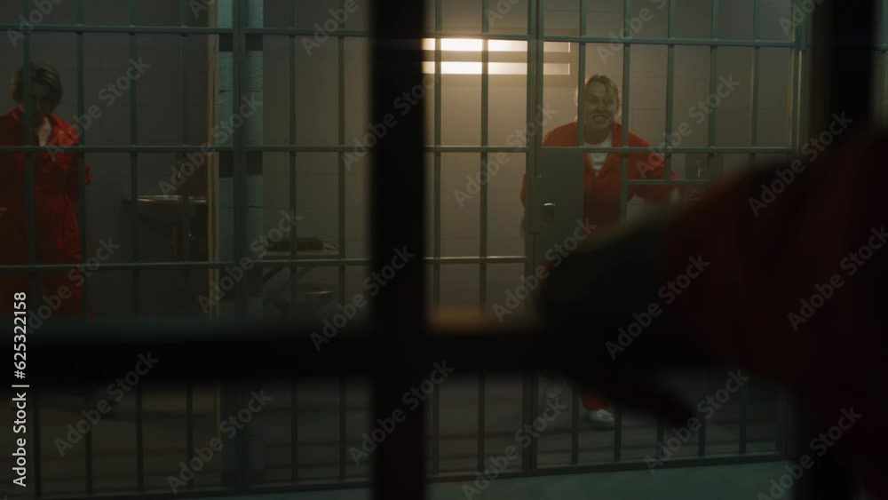 Insane female prisoner in orange uniform yells at neighbor inmate ...