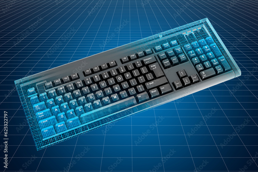 Visualization 3d cad model of computer keyboard, 3D rendering Stock ...
