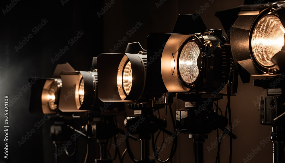 Stage theater performance with illuminated spotlight and stage light ...