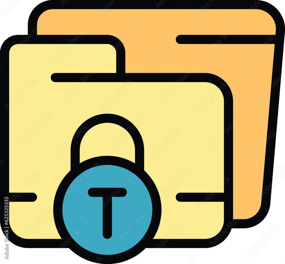 Data Folder Icon Outline Vector Cyber Key System Lock Color Flat Stock Vector Adobe Stock