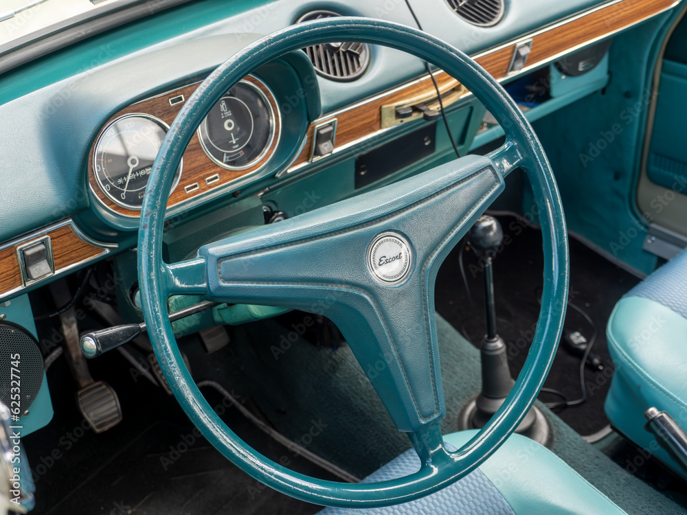 GERMANY - JUL 16, 2023: Original Ford Escort MK1 1969 Interior with ...