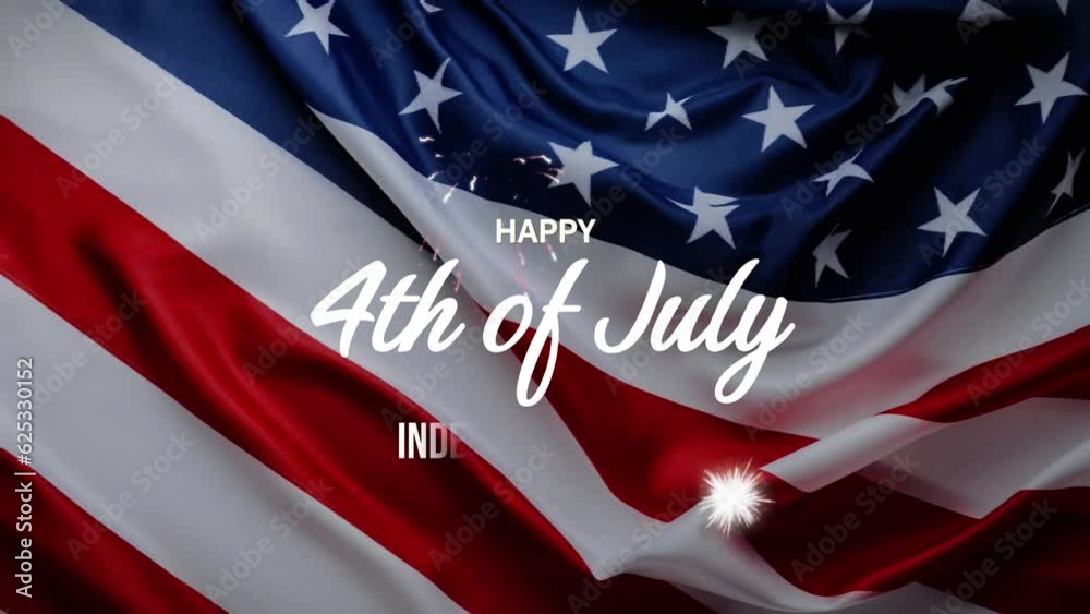 Happy 4th of July greeting animation, lettering text with waving USA ...