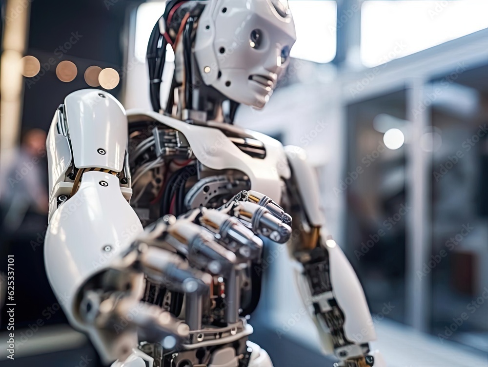 The photograph captures a poignant moment, showcasing a humanoid robot ...