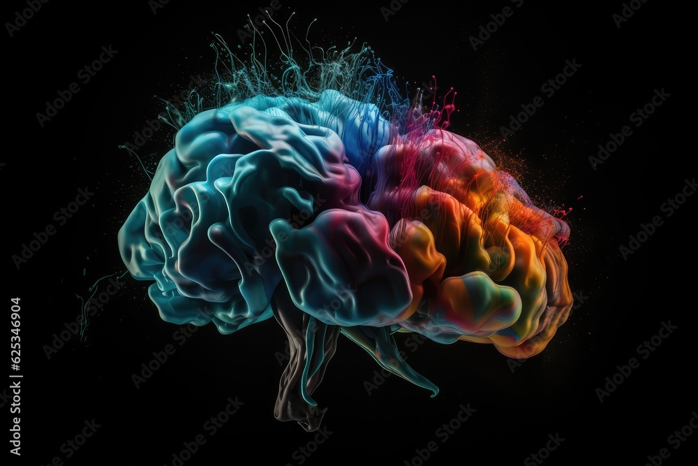 Creative 3D Rendered Illustration of the human brain, red and blue ...