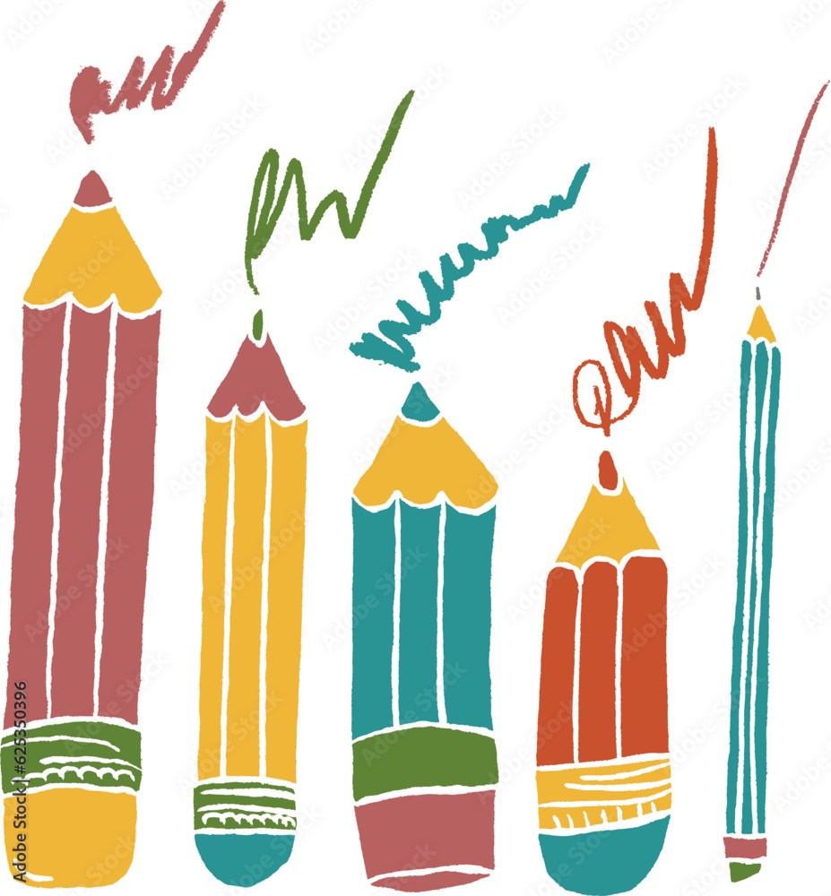 Pencils set. Hand drawn crayons collection. Colourful isolated elements ...
