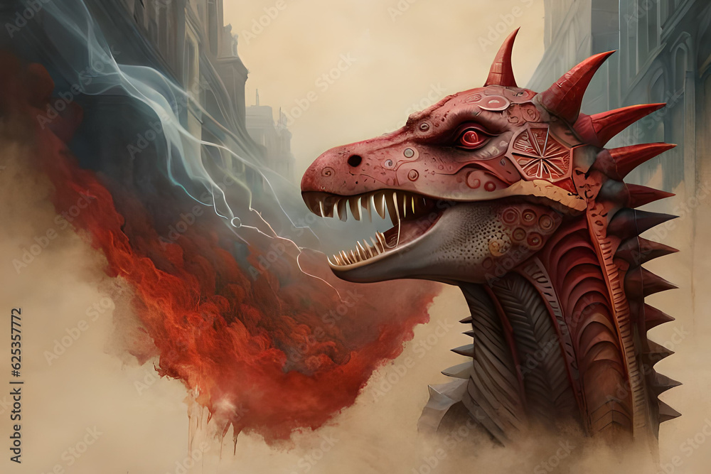Fantasy evil dragon portrait. Surreal artwork of danger dragon from ...