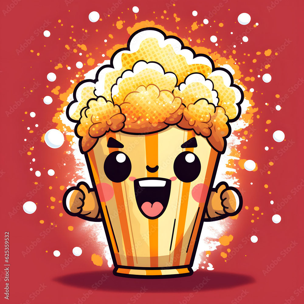Happy cartoon popcorn emoji character illustration made with Generative ...