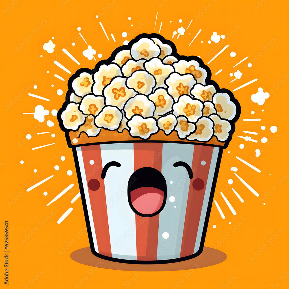 Playful cartoon popcorn emoji character illustration made with ...