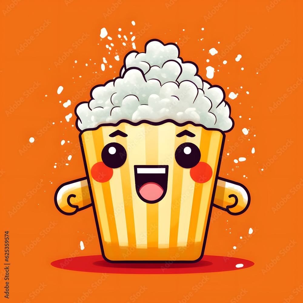Cute cartoon popcorn emoji character illustration made with Generative ...