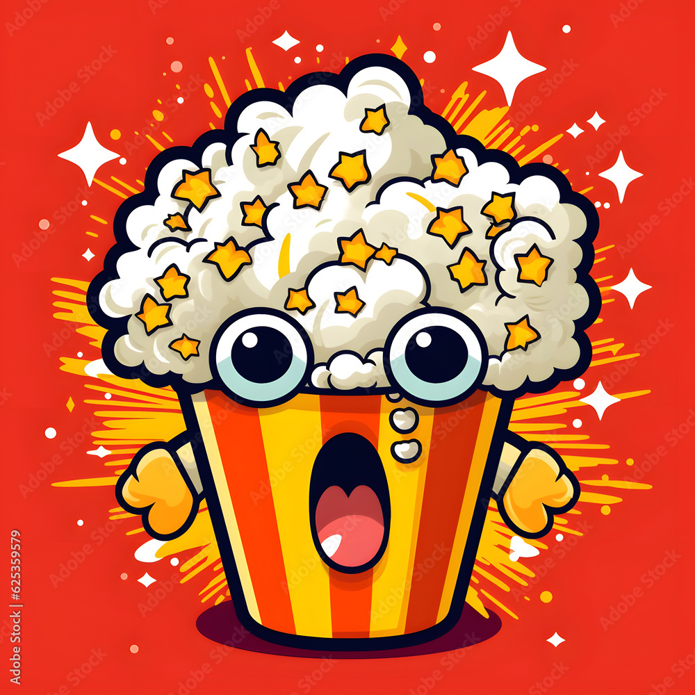 Funny cartoon popcorn emoji character illustration made with Generative ...