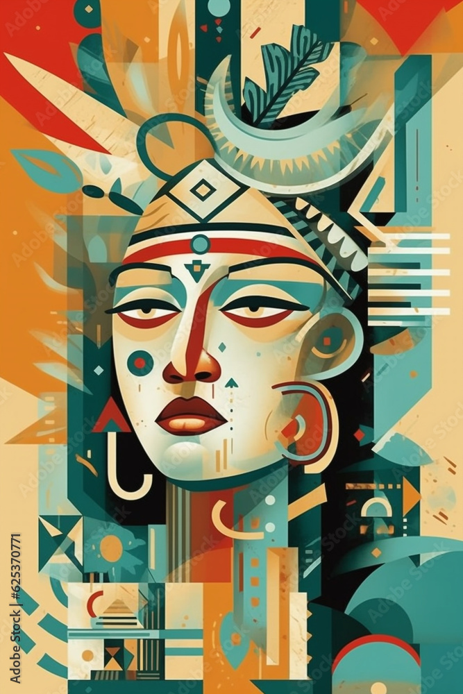 Digital wall art inspired by pre-Columbian mesoamerican civilazations ...