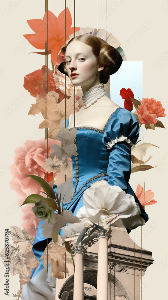 Digital collage inspired by Baroque and Rococo styles, 1700s lady in ...