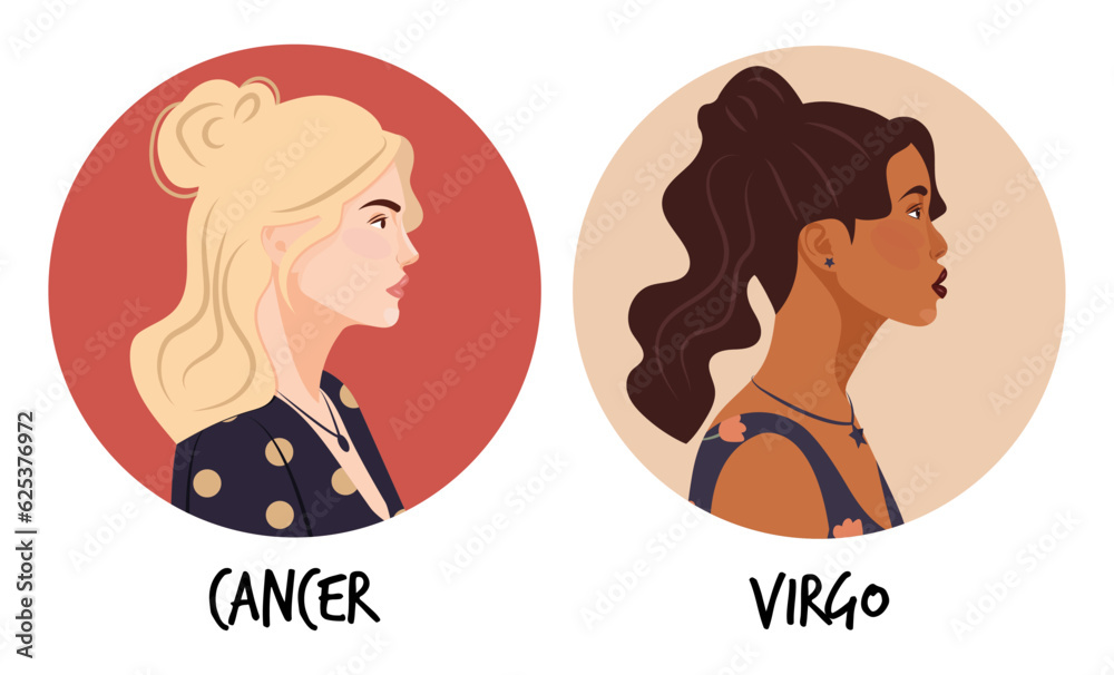 Set of diverse female face portraits of different ethnicity, hairstyles ...