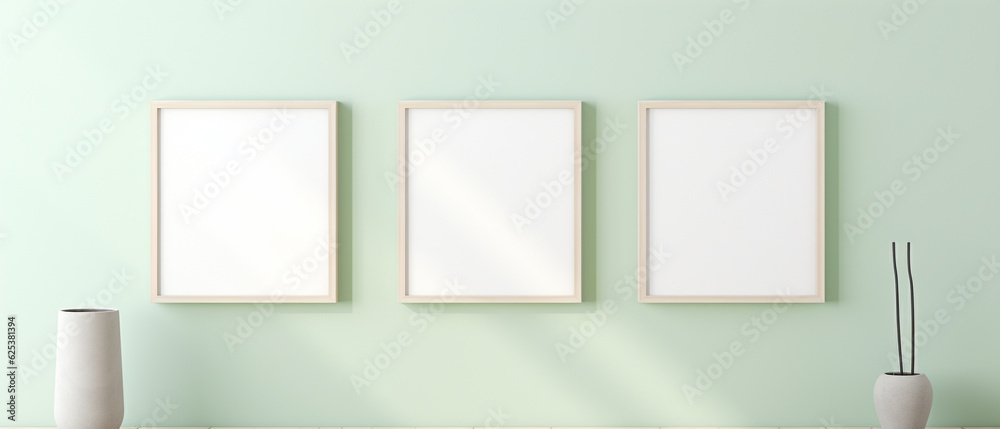 Three blank square panels, mockup of empty framed posters. Ai 3d ...